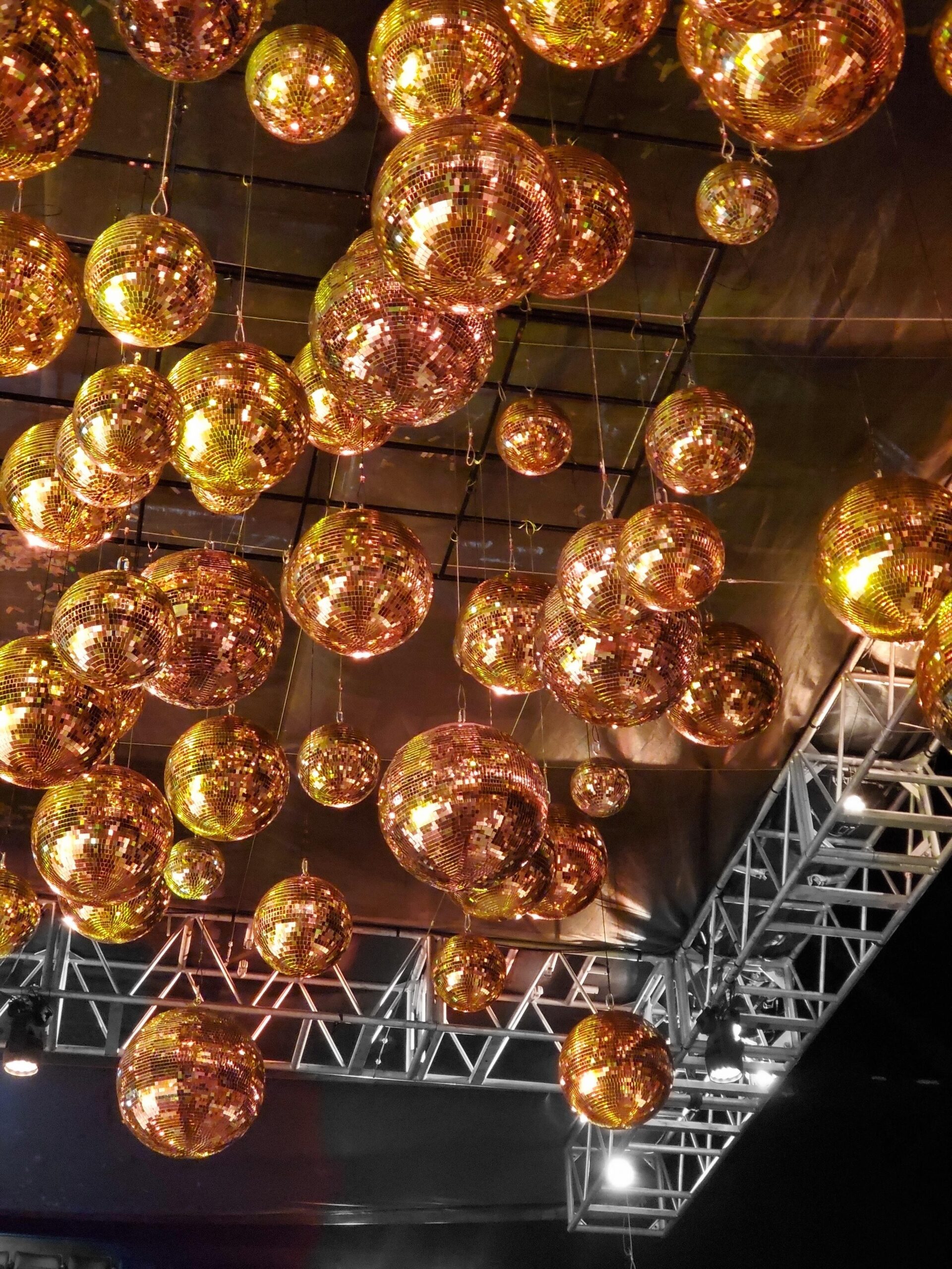 Houston Mirrored Gold Sparkling Disco Balls - Drape & Stage Productions ...
